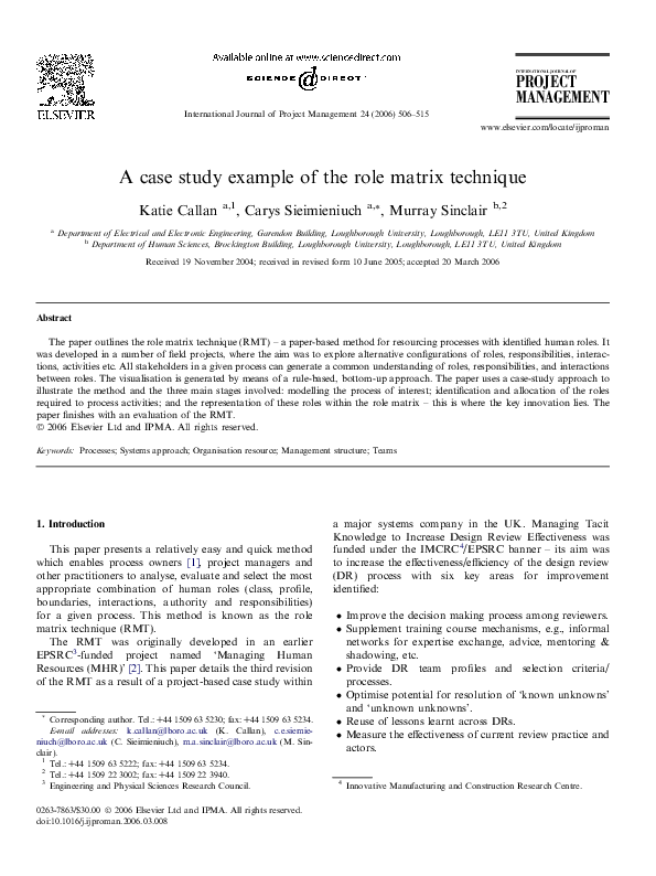 (PDF) A case study example of the role matrix technique