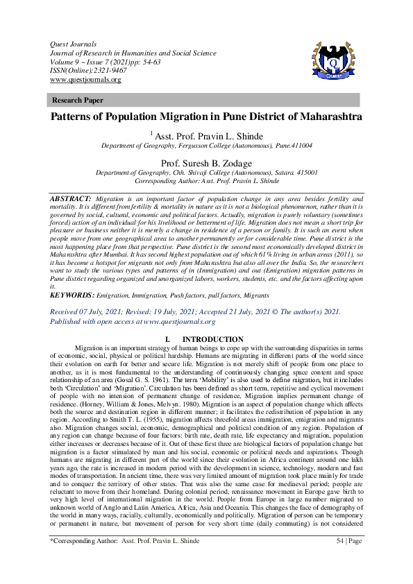 (PDF) Patterns of Population Migration in Pune District of Maharashtra