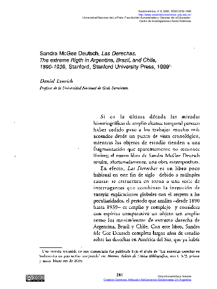 (PDF) Sandra McGee Deutsch, Las derechas. The extreme right in ...