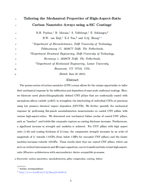 (PDF) Tailoring the Mechanical Properties of High-Aspect-Ratio Carbon Nanotube Arrays using ...