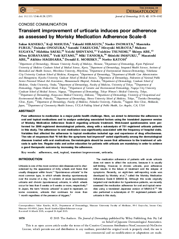 (PDF) Transient improvement of urticaria induces poor adherence as ...