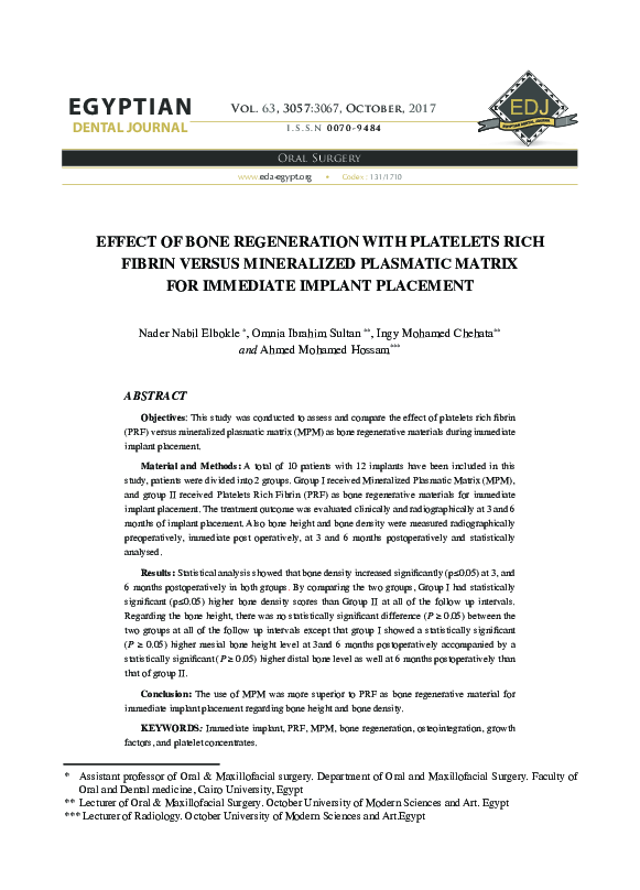 (PDF) Effect of Bone Regeneration with Platelets Rich Fibrin Versus ...