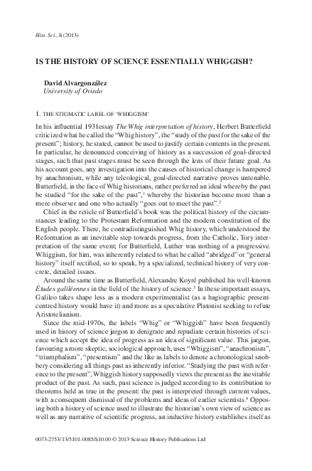 (PDF) Is the History of Science Essentially Whiggish?