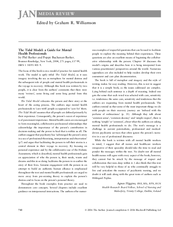 (PDF) The Tidal Model: a Guide for Mental Health Professionals