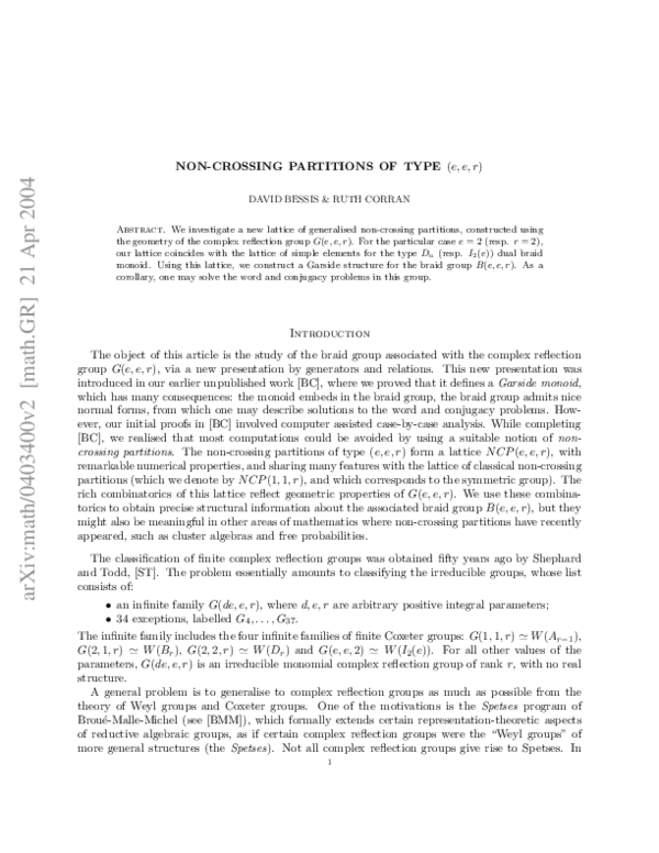 (PDF) Non-crossing partitions of type