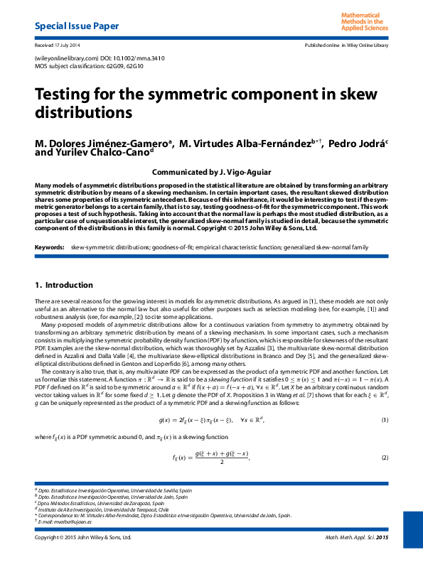 Pdf Testing Goodness Of Fit For The Skew Normal Distribution