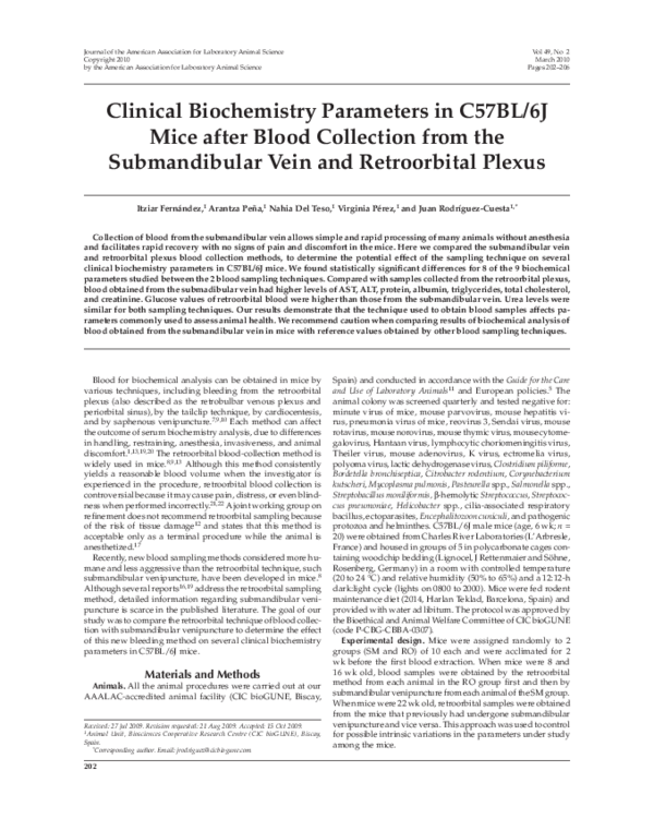 (PDF) Clinical biochemistry parameters in C57BL/6J mice after blood ...