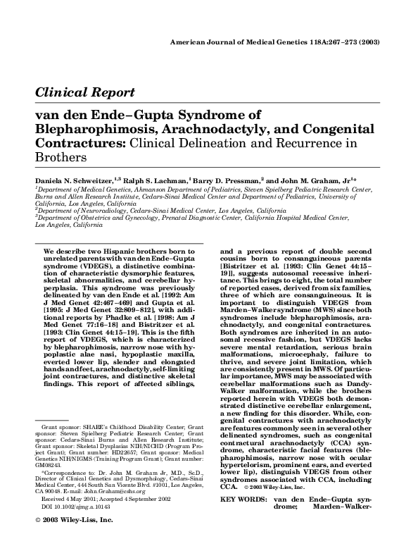 (PDF) van den Ende–Gupta syndrome of blepharophimosis, arachnodactyly ...