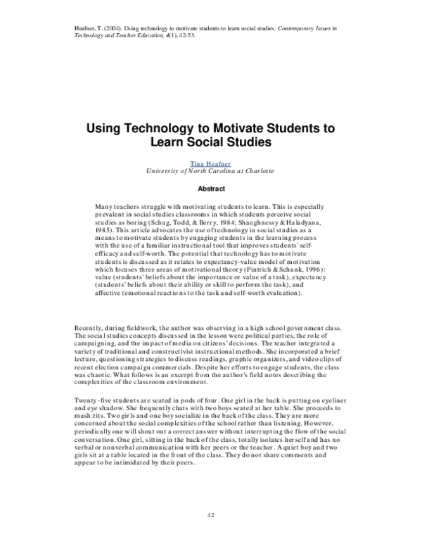 (PDF) Using Technology to Motivate Students to Learn Social Studies