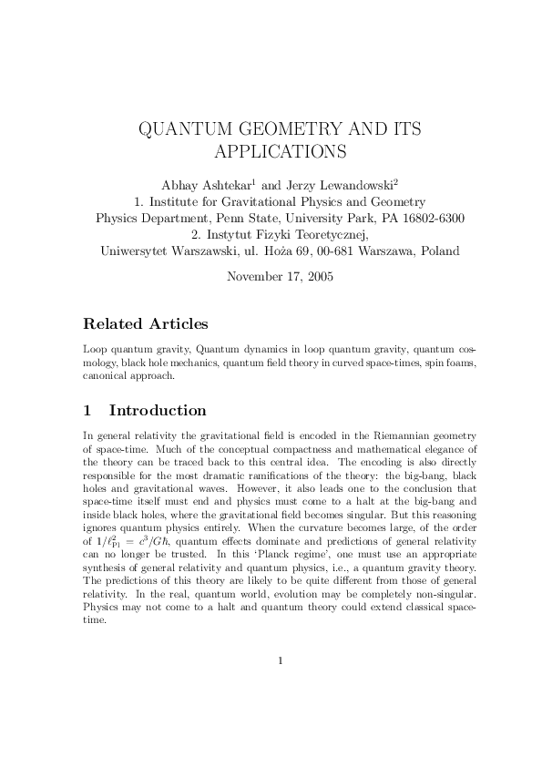 (PDF) Quantum Geometry and Its Applications