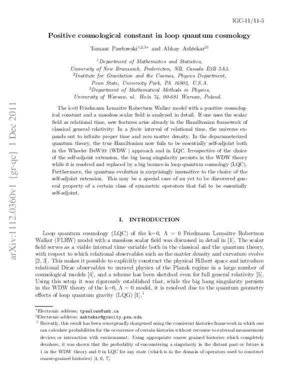 Pdf Positive Cosmological Constant In Loop Quantum Cosmology