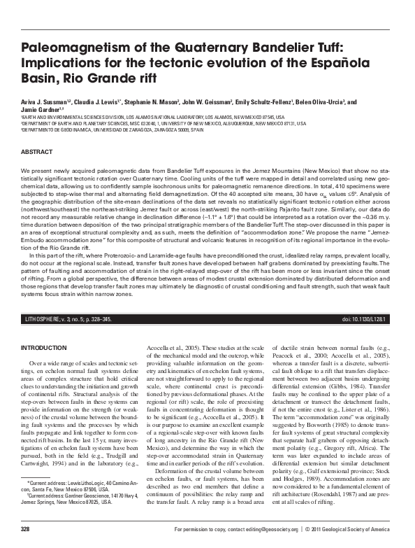 (PDF) Paleomagnetism of the Quaternary Bandelier Tuff: Implications for ...