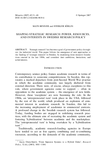 (PDF) Shaping strategic research: power, resources, and interests in ...