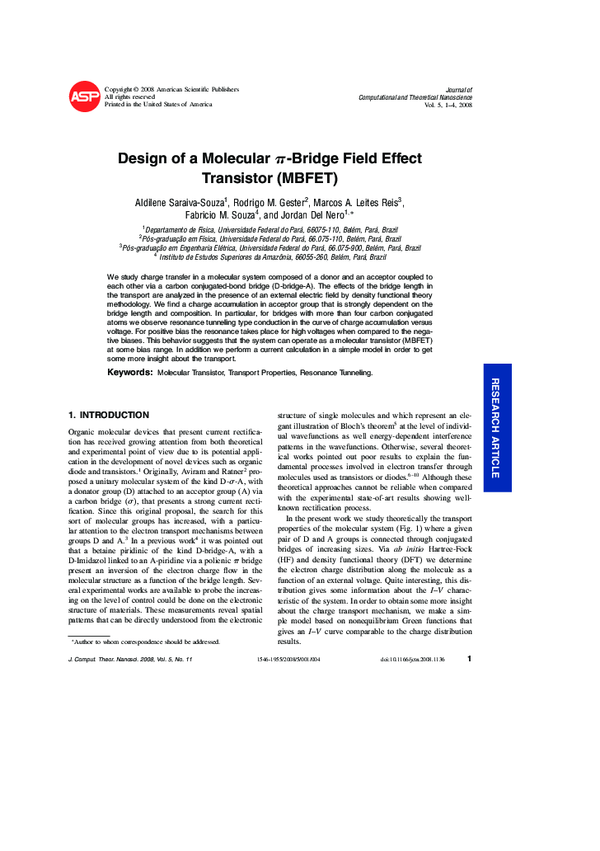 (PDF) Design of a Molecular π -Bridge Field Effect Transistor (MBFET)