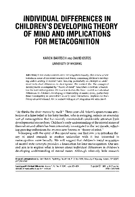 (PDF) Individual differences in children's developing theory of mind ...