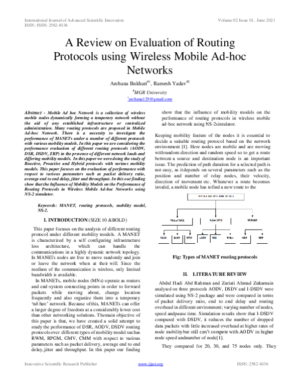Pdf A Review On Evaluation Of Routing Protocols Using Wireless Mobile Ad Hoc Networks