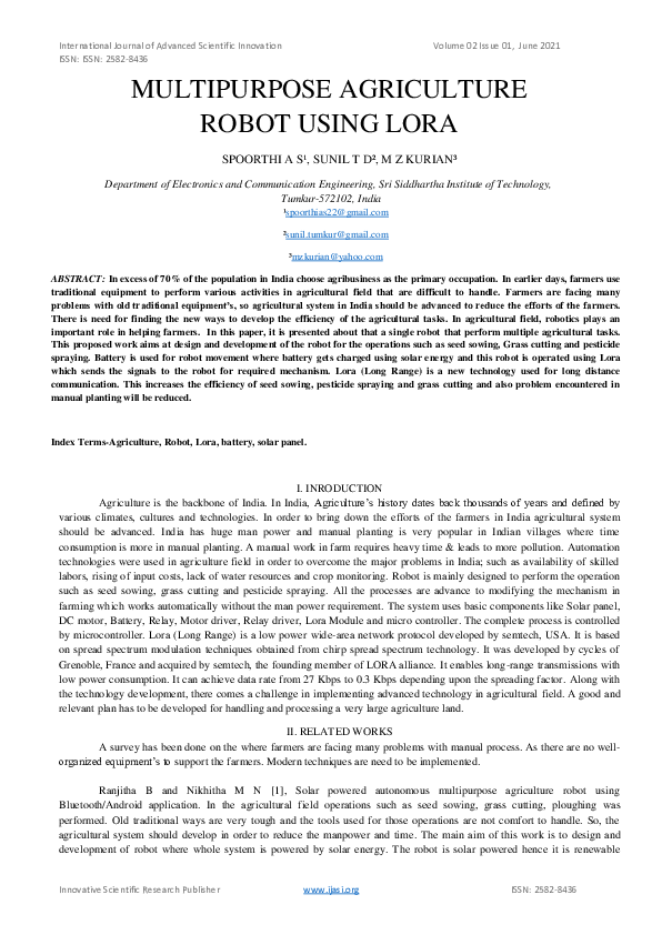 (PDF) MULTIPURPOSE AGRICULTURE ROBOT USING LORA