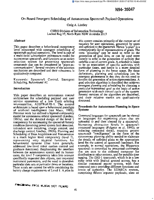 (PDF) On-board emergent scheduling of autonomous spacecraft payload ...