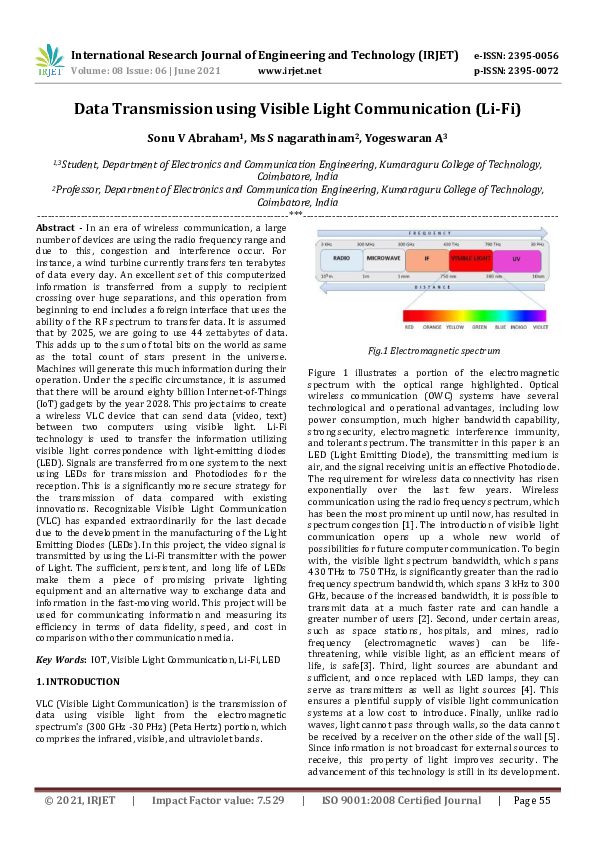 (PDF) IRJET- Data Transmission using Visible Light Communication (Li-Fi