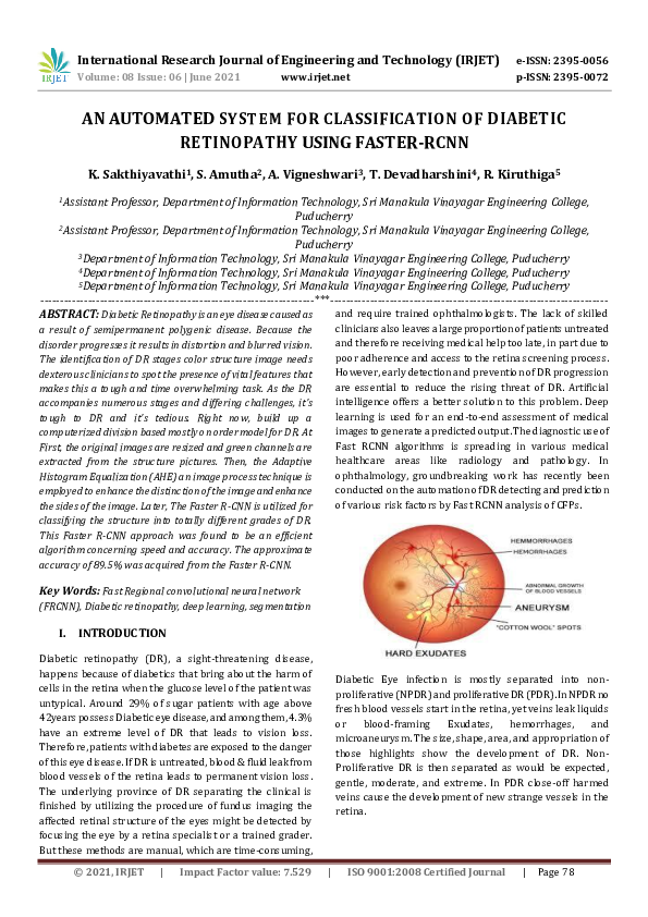 (PDF) IRJET- AN AUTOMATED SYSTEM FOR CLASSIFICATION OF DIABETIC RETINOPATHY USING FASTER-RCNN