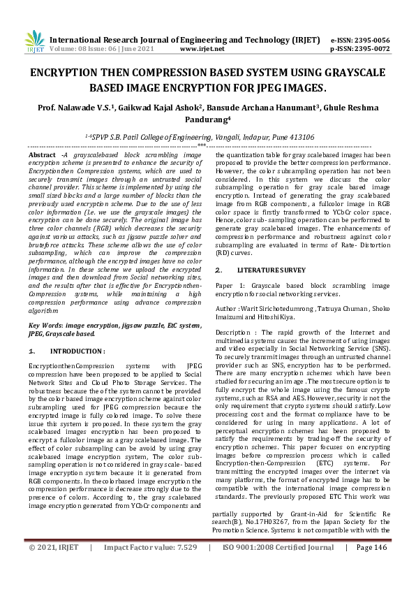 (PDF) IRJET- ENCRYPTION THEN COMPRESSION BASED SYSTEM USING GRAYSCALE BASED IMAGE ENCRYPTION FOR ...