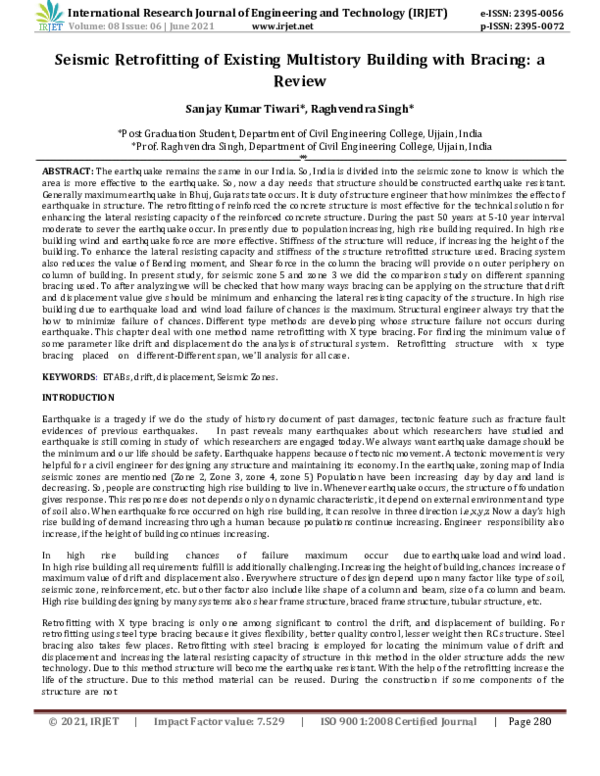Pdf Irjet Seismic Retrofitting Of Existing Multistory Building With Bracing A Review