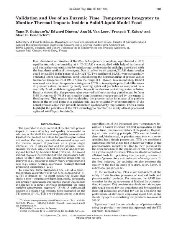 (PDF) Validation and Use of an Enzymic Time-Temperature Integrator to ...