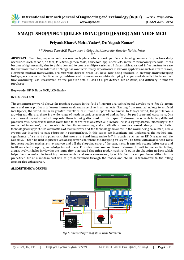 (PDF) SMART SHOPPING TROLLEY USING RFID READER AND NODE MCU (PDF) SMART SHOPPING TROLLEY USING RFID READER AND NODE MCU