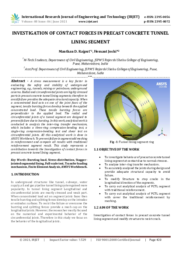 (PDF) IRJET- INVESTIGATION OF CONTACT FORCES IN PRECAST CONCRETE TUNNEL ...