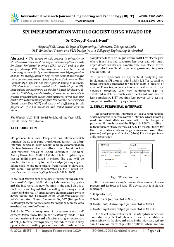 (PDF) SPI IMPLEMENTATION WITH LOGIC BIST USING VIVADO IDE