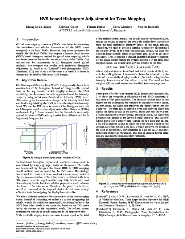 (PDF) HVS based histogram adjustment for tone mapping