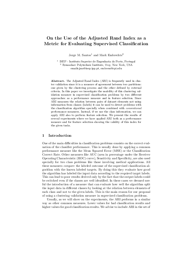 (PDF) On the Use of the Adjusted Rand Index as a Metric for Evaluating ...