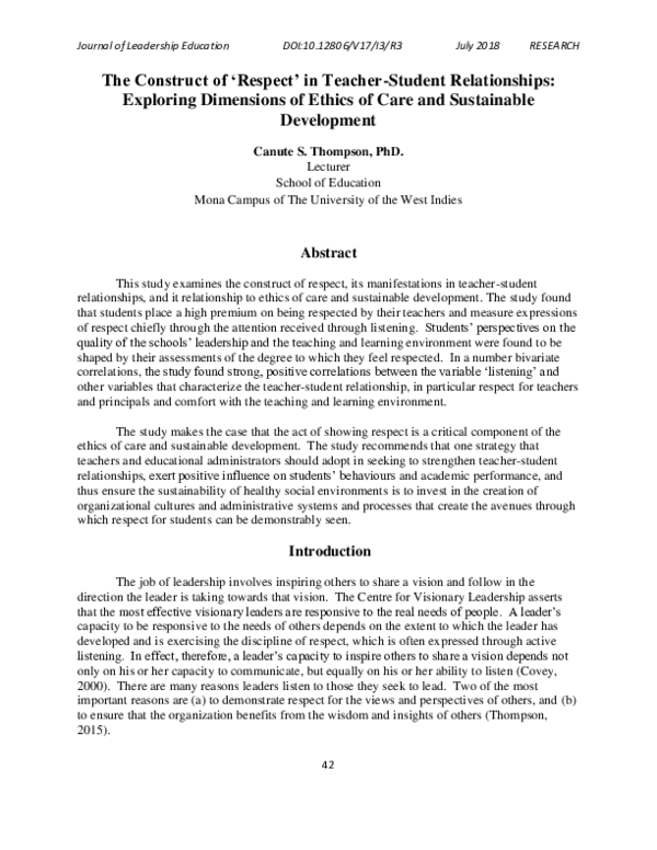 (PDF) The Construct of ‘Respect’ in Teacher-Student Relationships ...