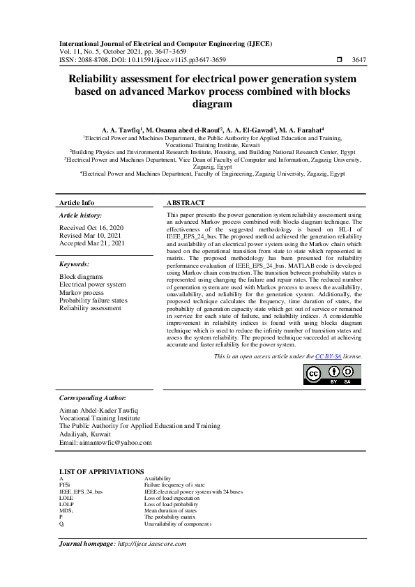 (PDF) Reliability assessment for electrical power generation system based on advanced Markov ...