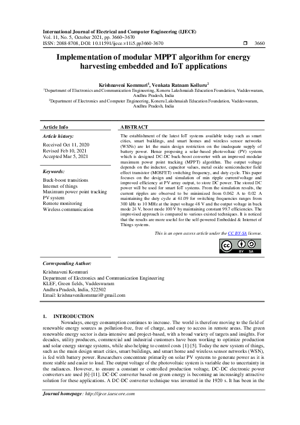 Pdf Implementation Of Modular Mppt Algorithm For Energy Harvesting