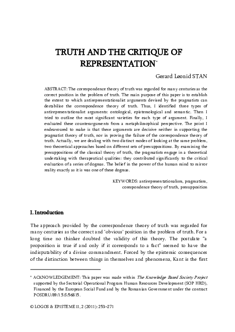 (PDF) Truth and the Critique of Representation