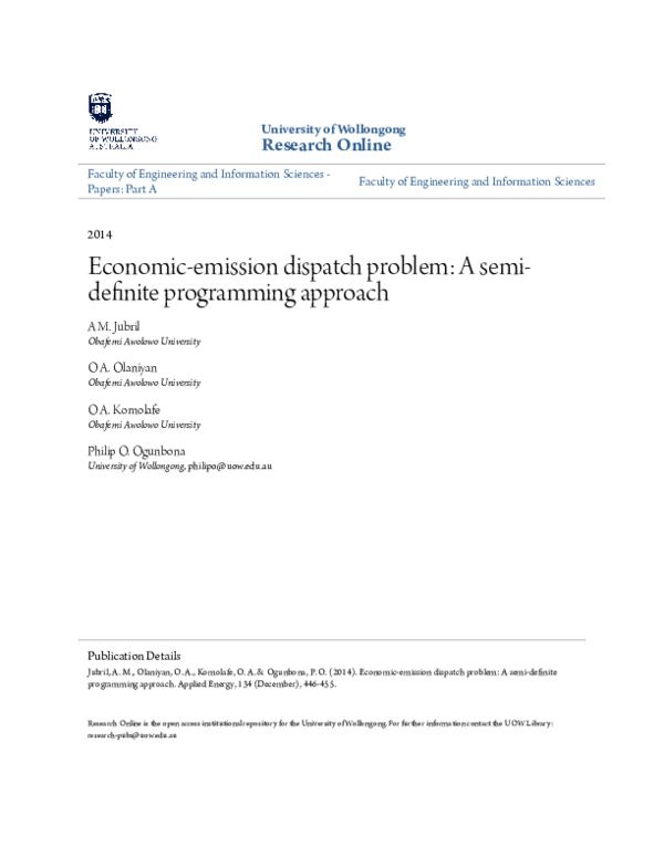 Pdf Economic Emission Dispatch Problem A Semi Definite Programming Approach