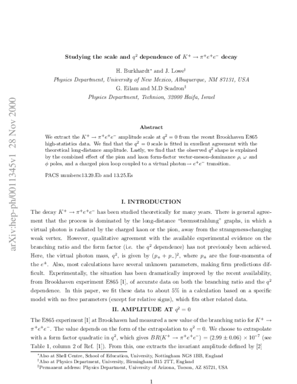 (PDF) Studying the scale and q^2 dependence of K^+-->pi^+e^+e^- decay ...