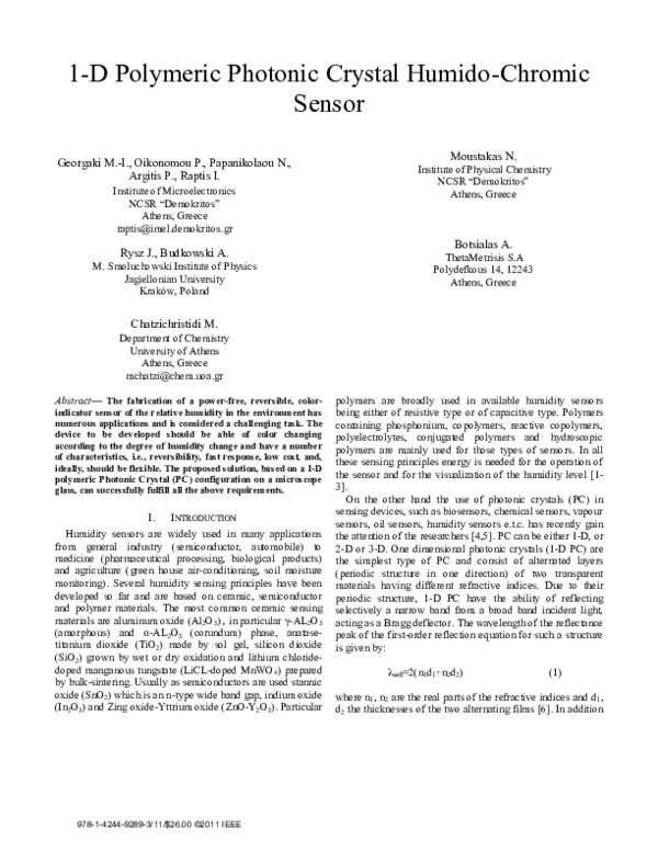(PDF) 1-D polymeric Photonic Crystal humido-chromic sensor