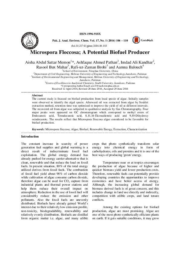(PDF) Microspora Floccosa: A Potential Biofuel Producer