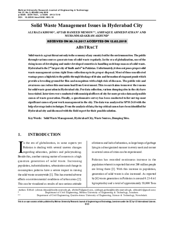 (PDF) Solid Waste Management Issues in Hyderabad City