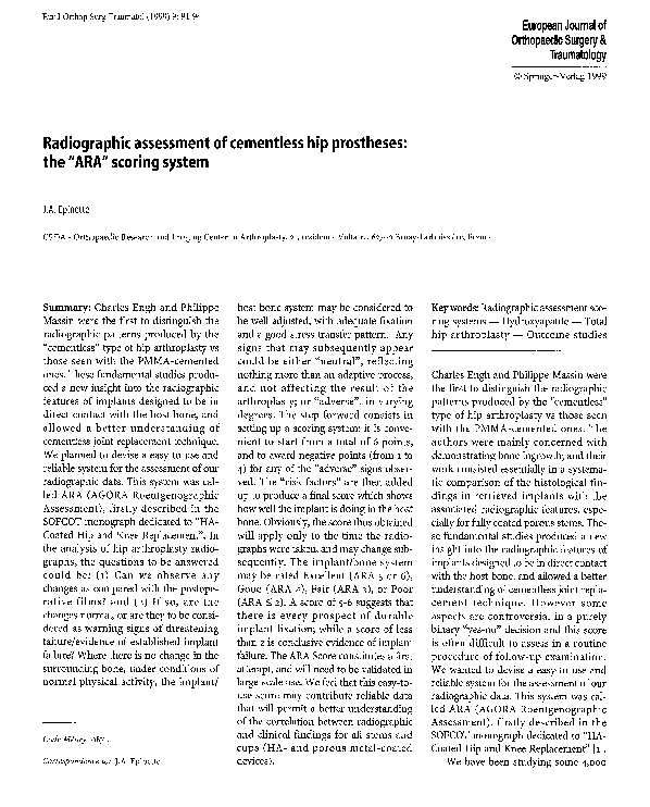(PDF) Radiographic assessment of cementless hip prostheses: The “ARA ...