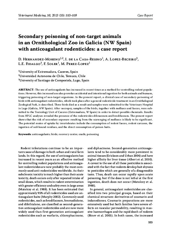 (PDF) Secondary poisoning of non-target animals in an Ornithological ...