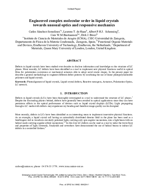 (PDF) Engineered complex molecular order in liquid crystals towards ...