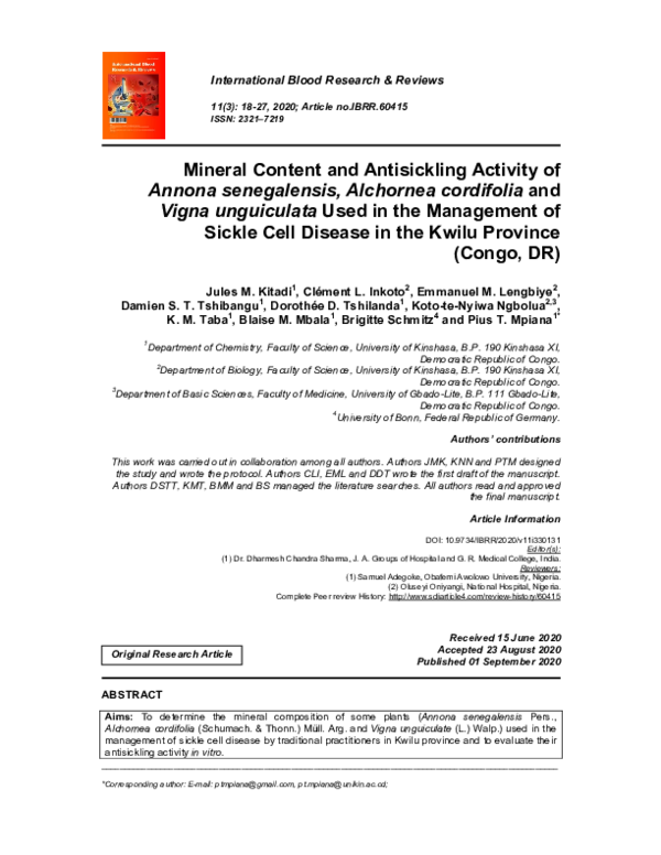(PDF) Mineral Content and Antisickling Activity of Annona senegalensis, Alchornea cordifolia and ...