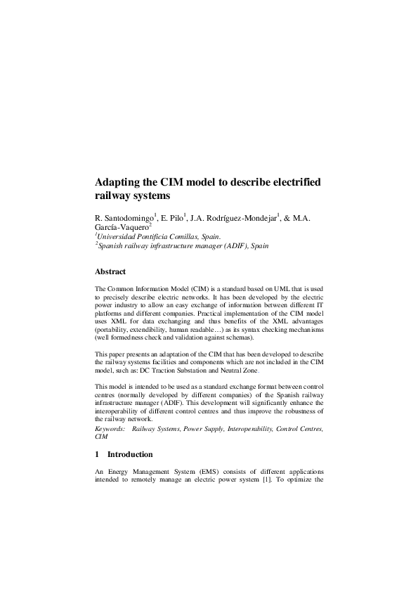 (PDF) Adapting the CIM model to describe electrified railway systems