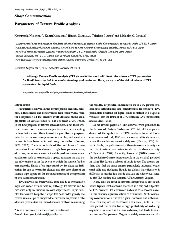 (PDF) Parameters of Texture Profile Analysis