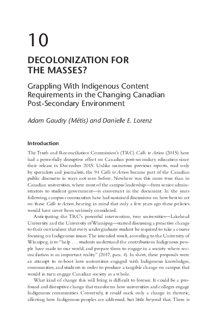 (PDF) Decolonization for the Masses? Grappling With Indigenous Content ...