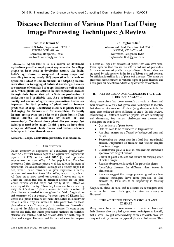 (PDF) Diseases Detection of Various Plant Leaf Using Image Processing Techniques: A Review