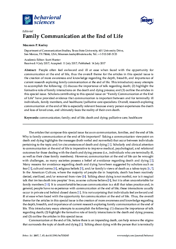 (PDF) Family Communication at the End of Life